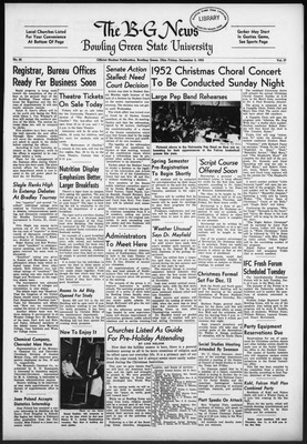 "The B-G News December 5, 1952" by Bowling Green State University