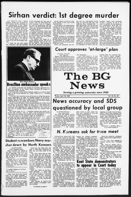 "The BG News April 18, 1969" by Bowling Green State University