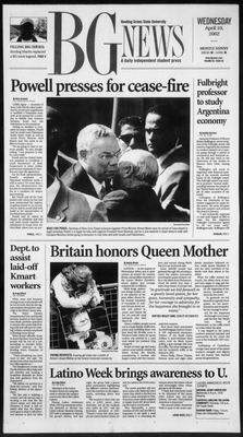 "The BG News April 10, 2002" by Bowling Green State University